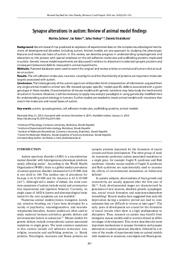(PDF) Synapse alterations in autism: Review of animal model findings