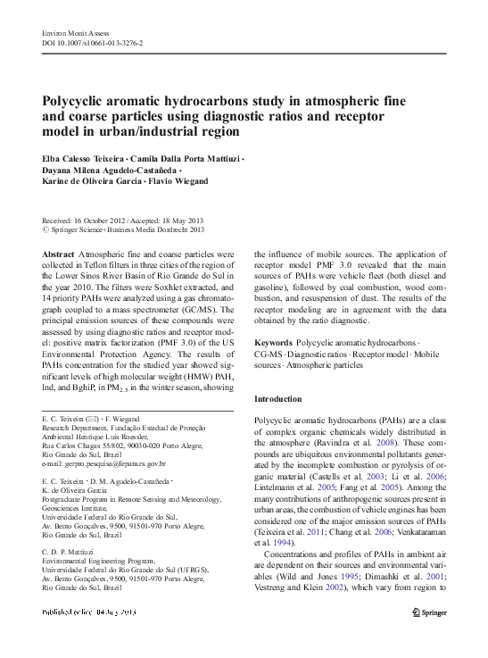 (PDF) Polycyclic aromatic hydrocarbons study in atmospheric fine and coarse particles using ...