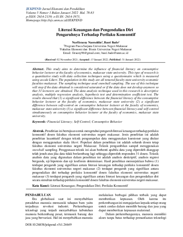 (PDF) Literasi Keuangan dan Pengendalian Diri Pengaruhnya Terhadap Perilaku Konsumtif