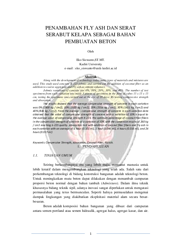 (PDF) Penambahan Fly Ash Dan Serat Serabut Kelapa Sebagai Bahan Pembuatan Beton