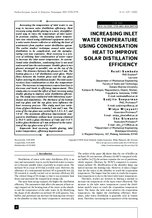 (PDF) Increasing inlet water temperature using condensation heat to ...