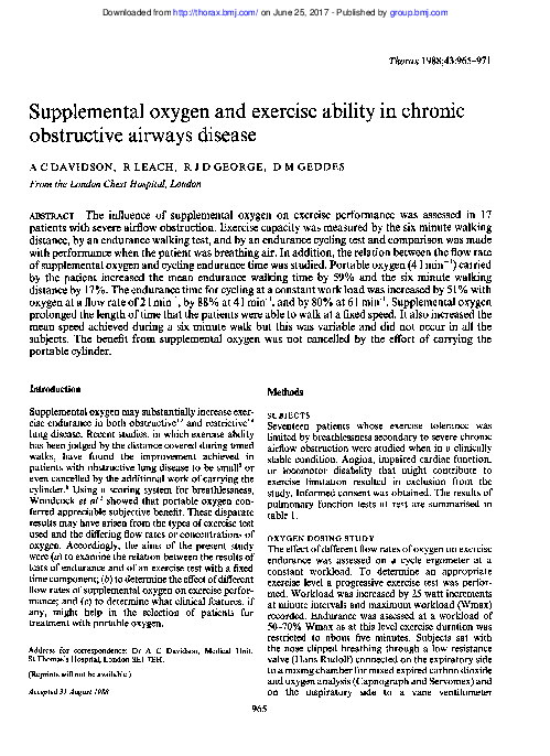(PDF) Oxygen Supplementation Enhances Exercise in COPD