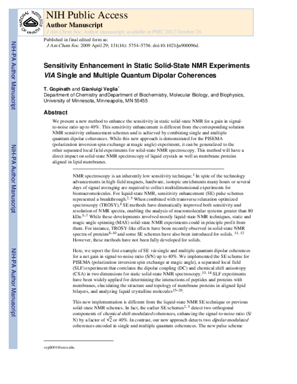 (PDF) Enhancing Solid-State NMR Sensitivity via Quantum Coherences