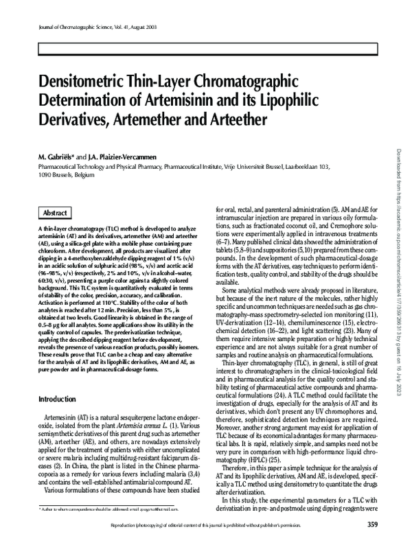 (PDF) Densitometric Thin-Layer Chromatographic Determination of Artemisinin and its Lipophilic ...