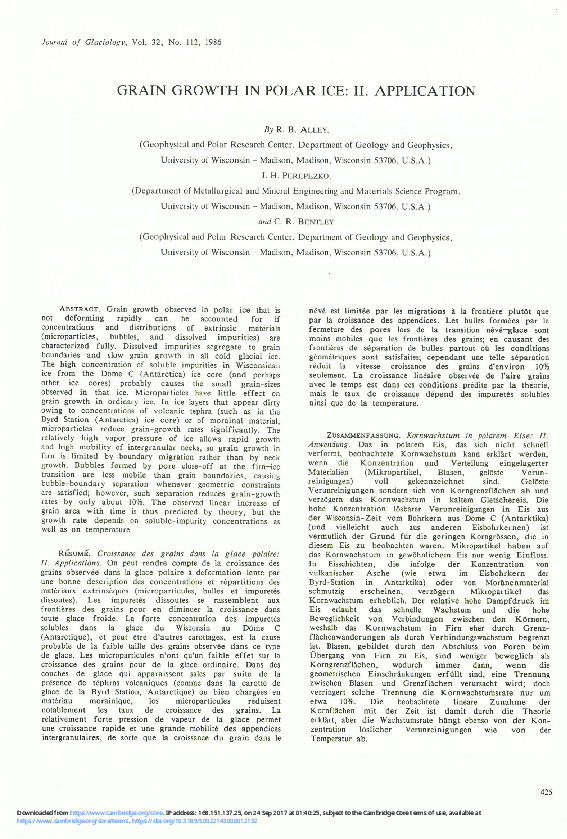 (PDF) Grain Growth in Polar Ice: II. Application