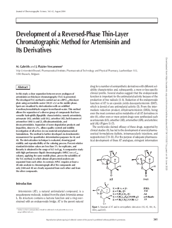 (PDF) Development of a Reversed-Phase Thin-Layer Chromatographic Method for Artemisinin and Its ...
