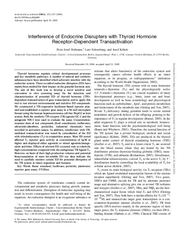 (PDF) Interference of Endocrine Disrupters with Thyroid Hormone ...