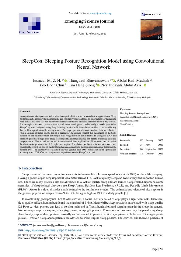 Pdf Sleepcon Sleeping Posture Recognition Model Using Convolutional Neural Network