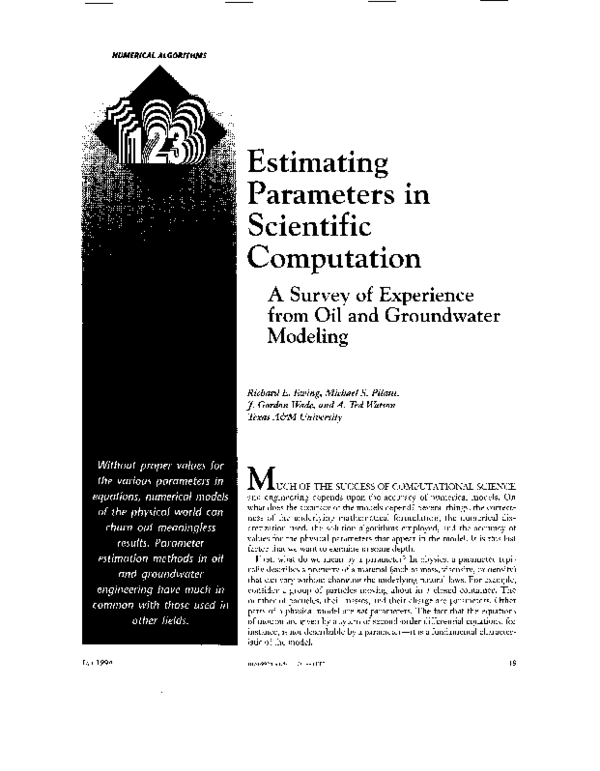 (PDF) Estimating parameters in scientific computation - A survey of experience from oil and ...