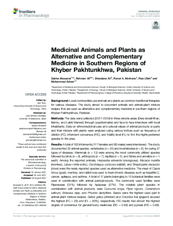 (PDF) Medicinal Animals and Plants as Alternative and Complementary ...
