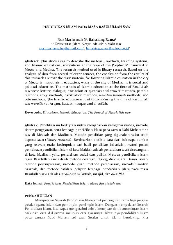 (PDF) PENDIDIKAN ISLAM PADA MASA RASULULLAH SAW