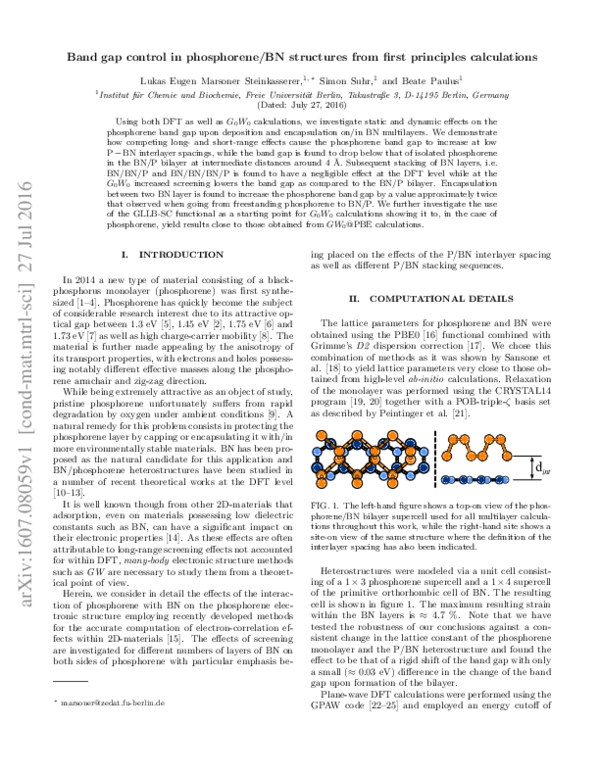 (PDF) Band-gap control in phosphorene/BN structures from first ...