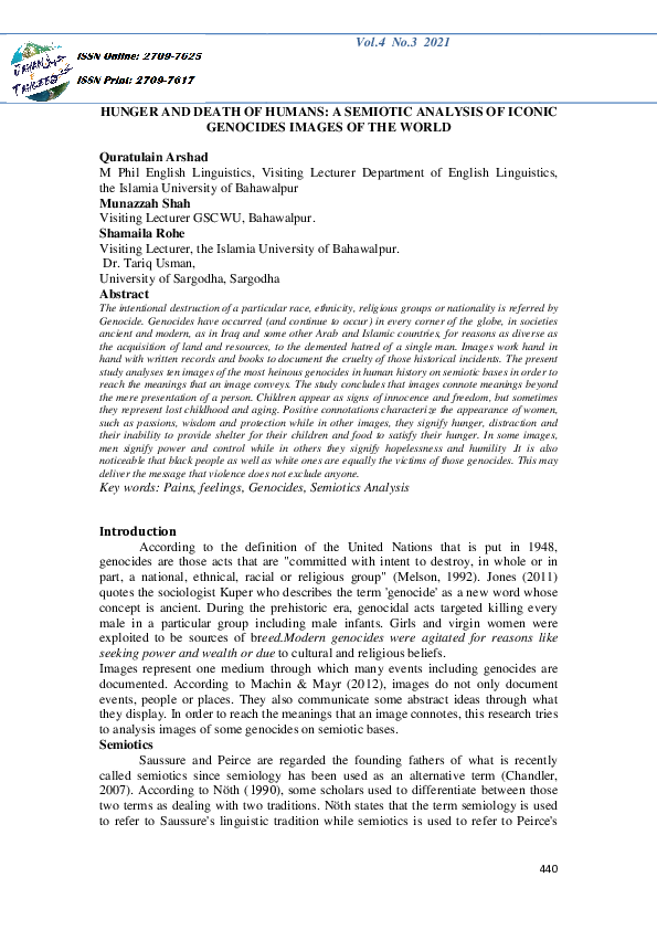 (PDF) HUNGER AND DEATH OF HUMANS: A SEMIOTIC ANALYSIS OF ICONIC ...