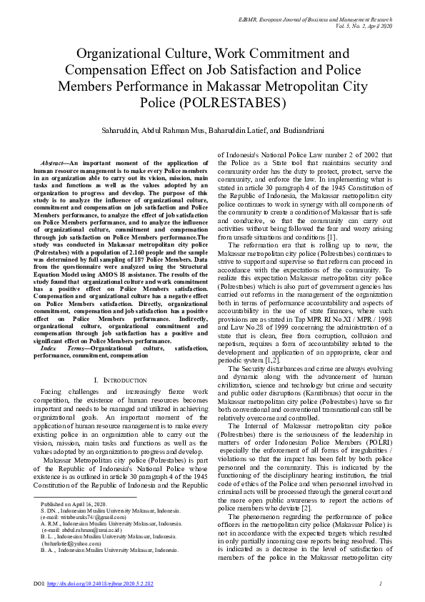 (PDF) Organizational Culture, Work Commitment and Compensation Effect ...