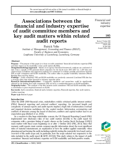 (PDF) Associations between the financial and industry expertise of audit committee members and ...