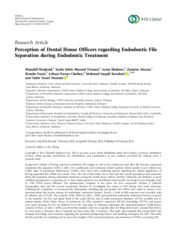 (PDF) Perception of Dental House Officers regarding Endodontic File ...