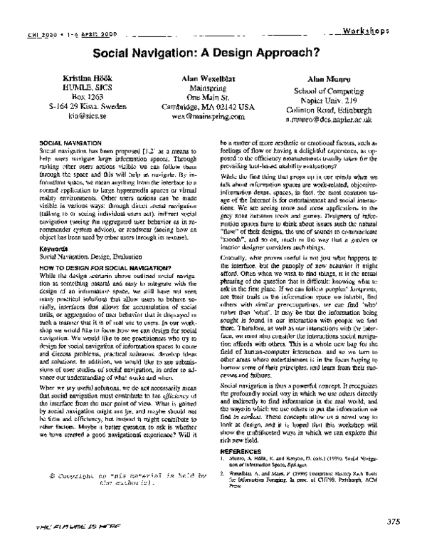 (PDF) Social navigation