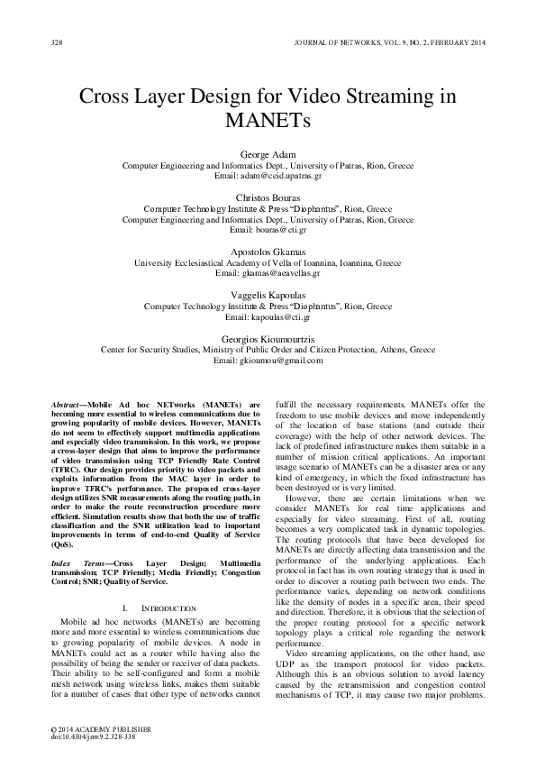 (PDF) Cross Layer Design for Video Streaming in