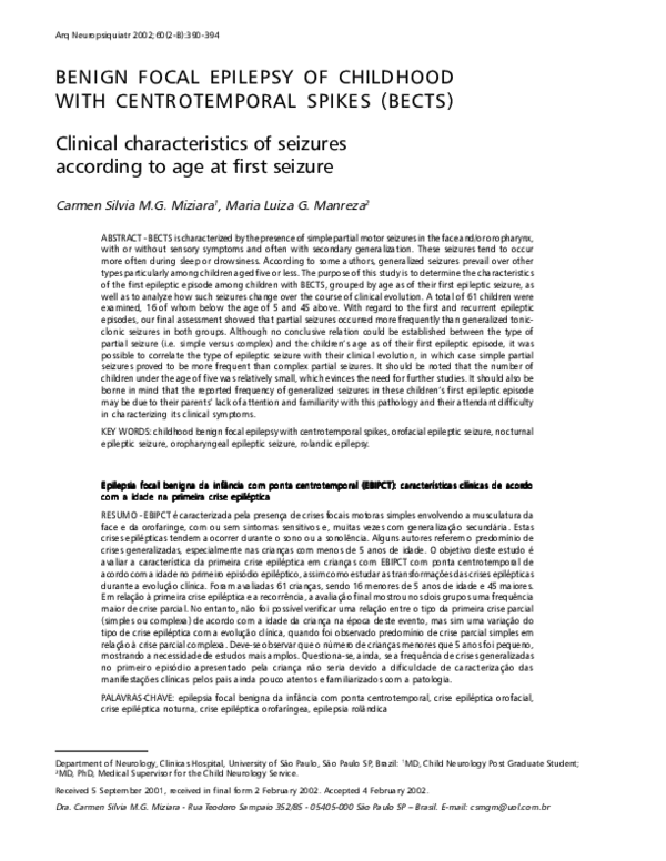 (PDF) Benign focal epilepsy of childhood with centrotemporal spikes ...