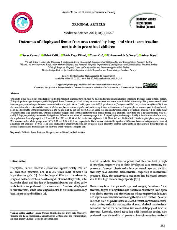 (PDF) Outcomes of diaphyseal femur fractures treated by long- and short-term traction methods in ...