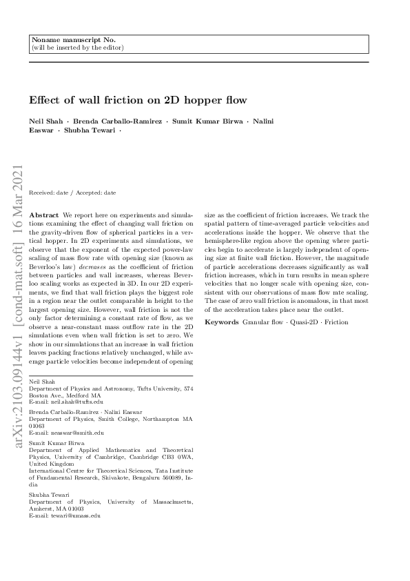 (PDF) Effect of Wall Friction on 2D Hopper Flow