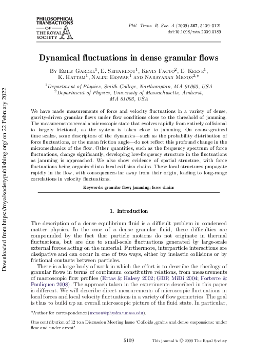 (PDF) Dynamical fluctuations in dense granular flows