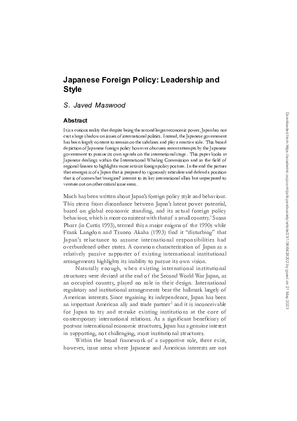 (PDF) Japanese Foreign Policy: Leadership and Style