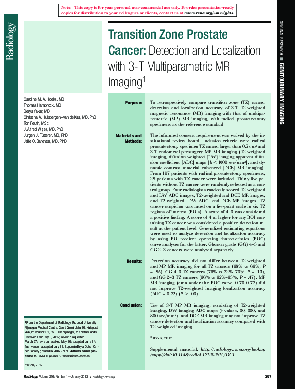 (PDF) Transition Zone Prostate Cancer: Detection and Localization with ...