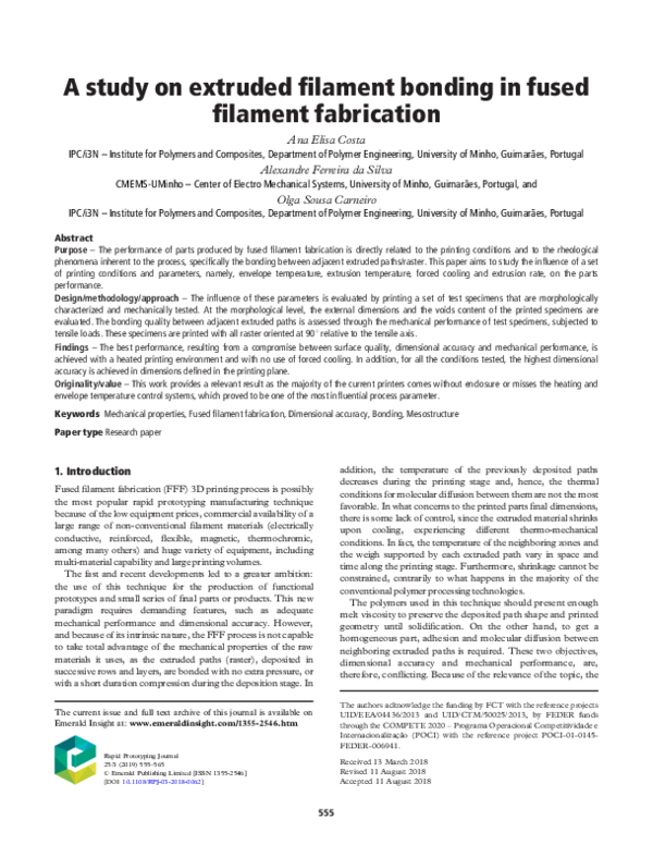 (PDF) A study on extruded filament bonding in fused filament fabrication