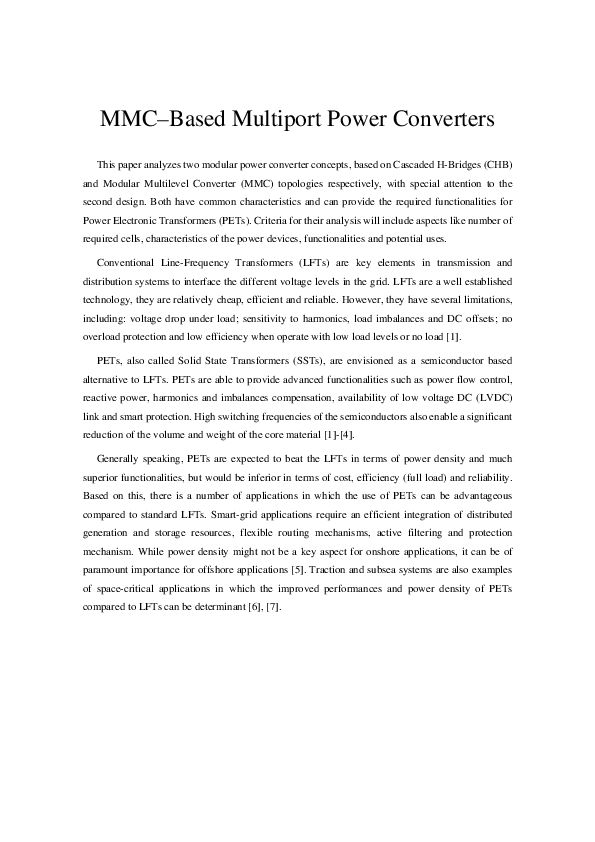 (PDF) Modular Power Electronic Transformers: Modular Multilevel Converter Versus Cascaded H ...