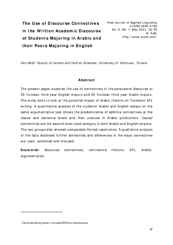 (PDF) The Use of Discourse Connectives in the Written Academic ...
