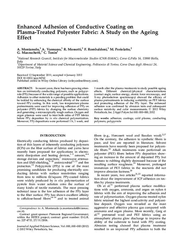 (PDF) Enhanced adhesion of conductive coating on plasma-treated polyester fabric: A study on the ...