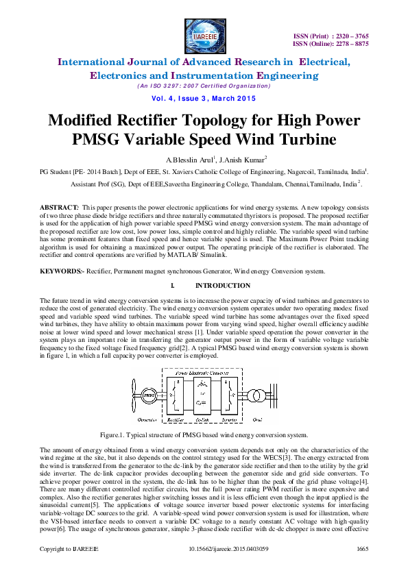 (PDF) Modified Rectifier Topology for High Power PMSG Variable Speed Wind Turbine