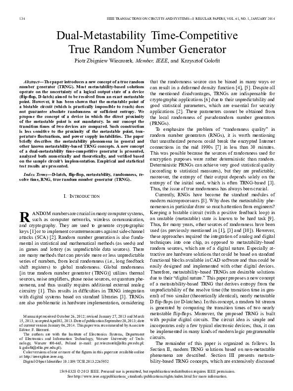(PDF) Dual-Metastability Time-Competitive True Random Number Generator