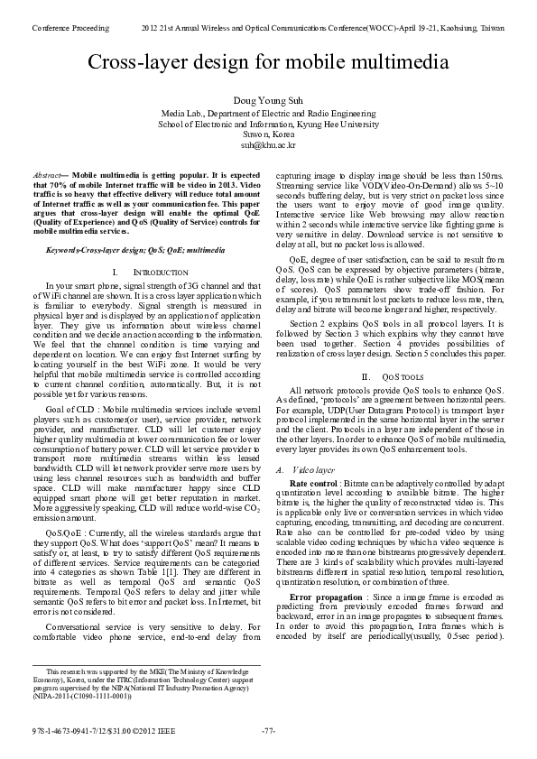 (PDF) Cross-layer design for mobile multimedia