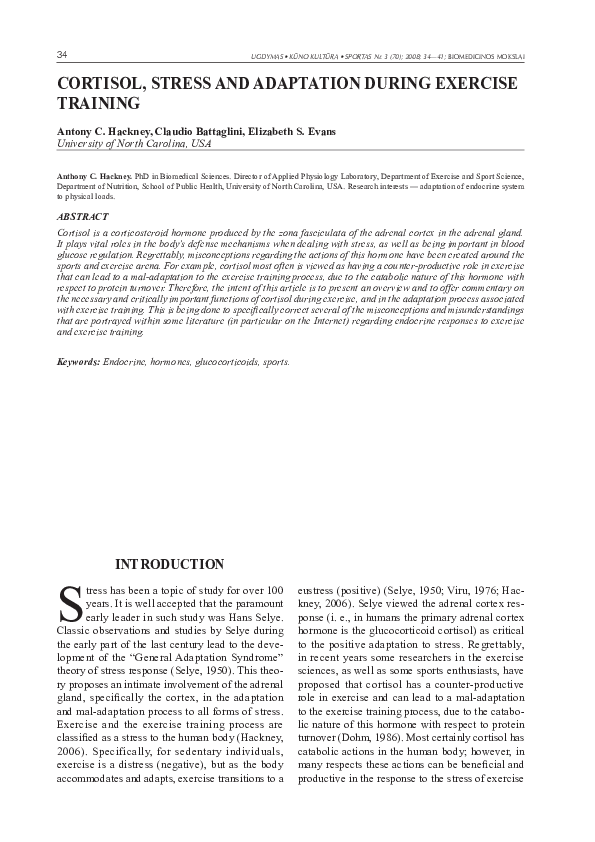 (PDF) Cortisol, Stress and Adaptation during Exercise Training ...