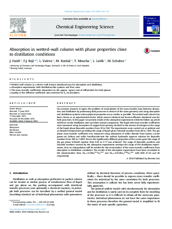 (PDF) Absorption in wetted-wall column with phase properties close to ...