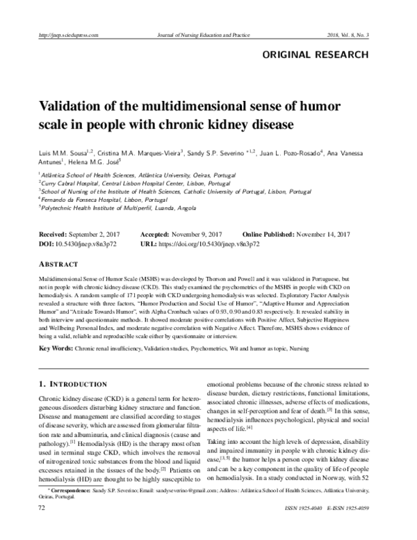 (PDF) Validation of the multidimensional sense of humor scale in people ...
