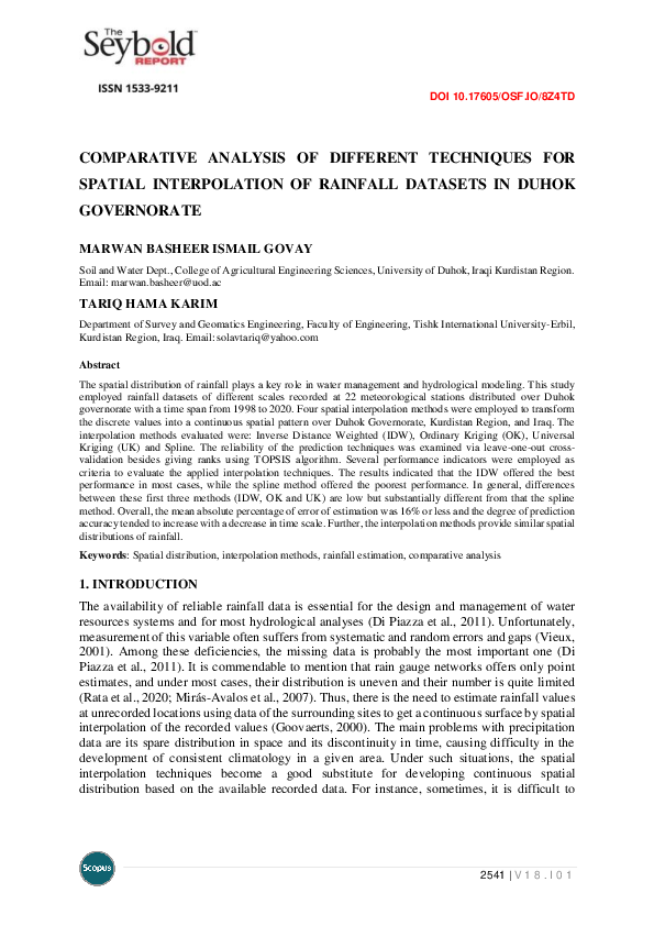 Pdf Comparative Analysis Of Different Techniques For Spatial Interpolation Of Rainfall 