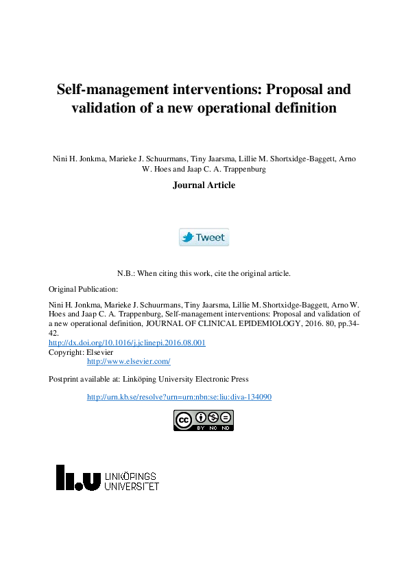(PDF) Self-management interventions: Proposal and validation of a new operational definition