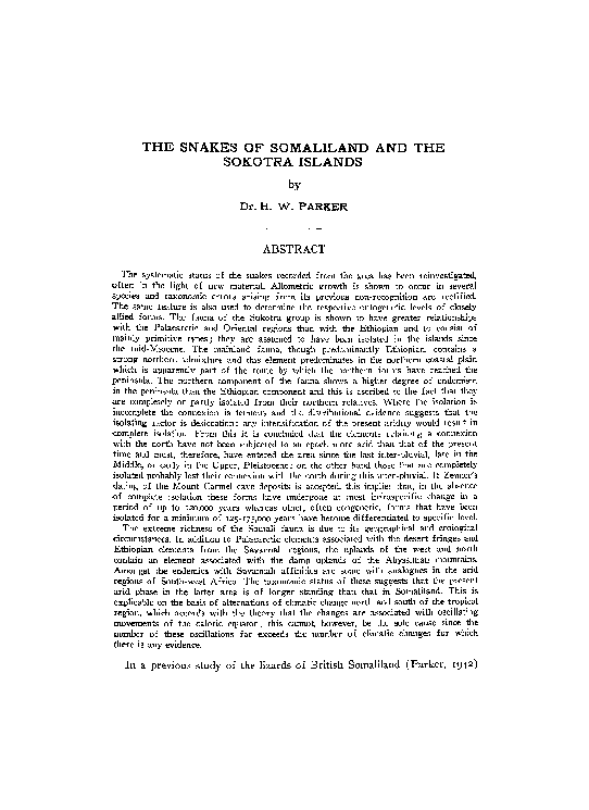 (PDF) THE SNAKES OF SOMALILAND AND THE SOKOTRA ISLANDS