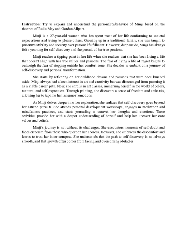 (DOC) Theories of Personality: A Vignette from Rollo May and Gordon ...