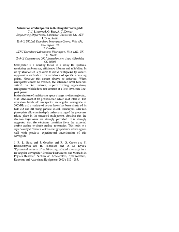 (PDF) Saturation of multipactor in rectangular waveguide | A. Dexter - Academia.edu