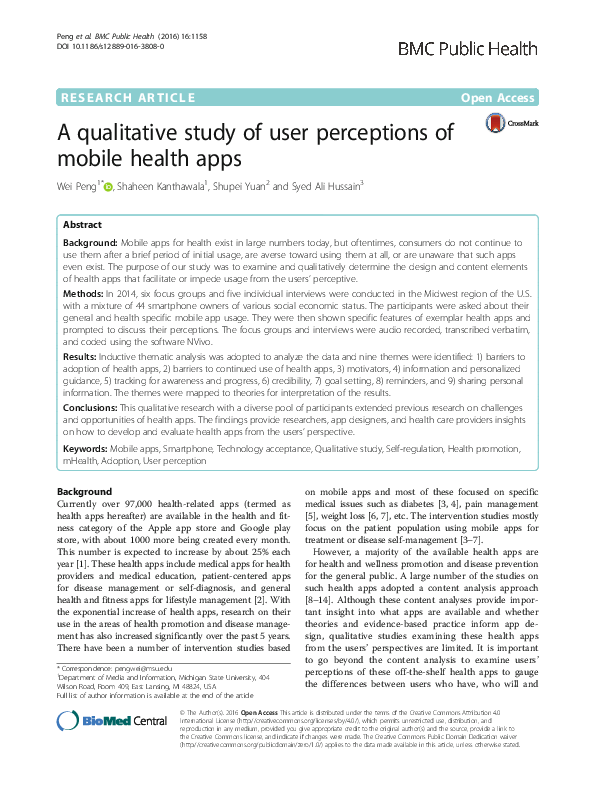 (PDF) A qualitative study of user perceptions of mobile health apps