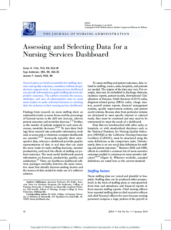 (PDF) Assessing and Selecting Data for a Nursing Services Dashboard
