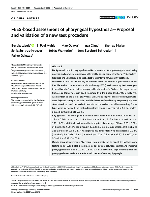 (PDF) New Test for Assessing Pharyngeal Hypesthesia
