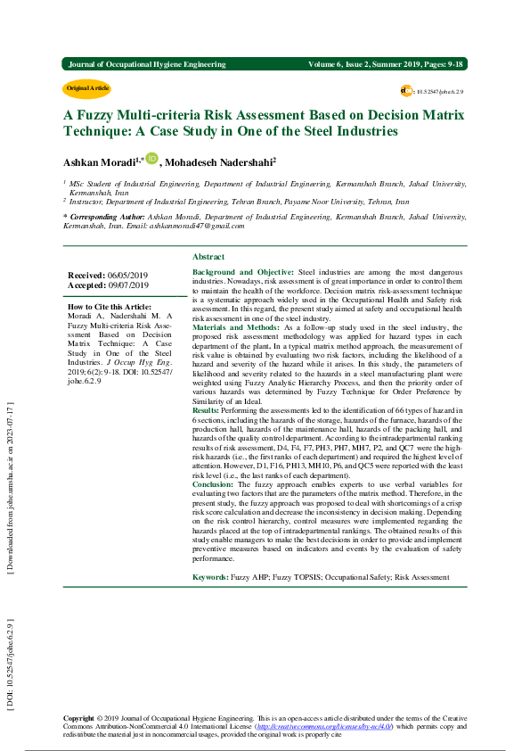 (PDF) A Fuzzy Multi-criteria Risk Assessment Based on Decision Matrix ...