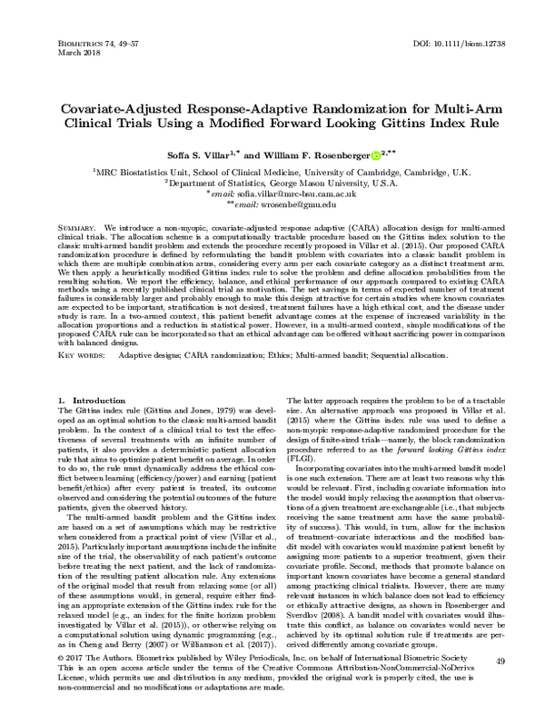 (PDF) Covariate-adjusted response-adaptive randomization for multi-arm ...