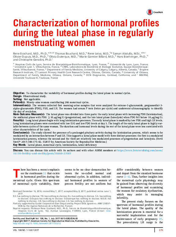 (PDF) Characterization of hormonal profiles during the luteal phase in regularly menstruating women
