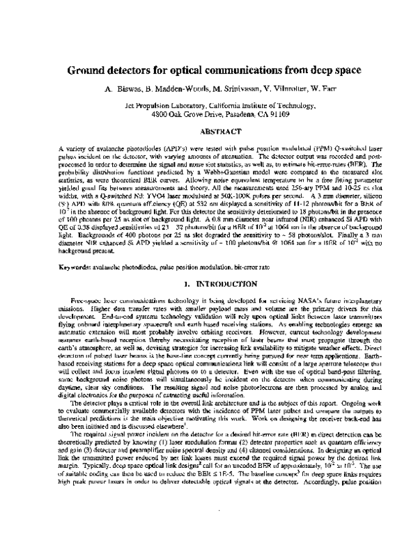 (PDF) Ground detectors for optical communications from deep space